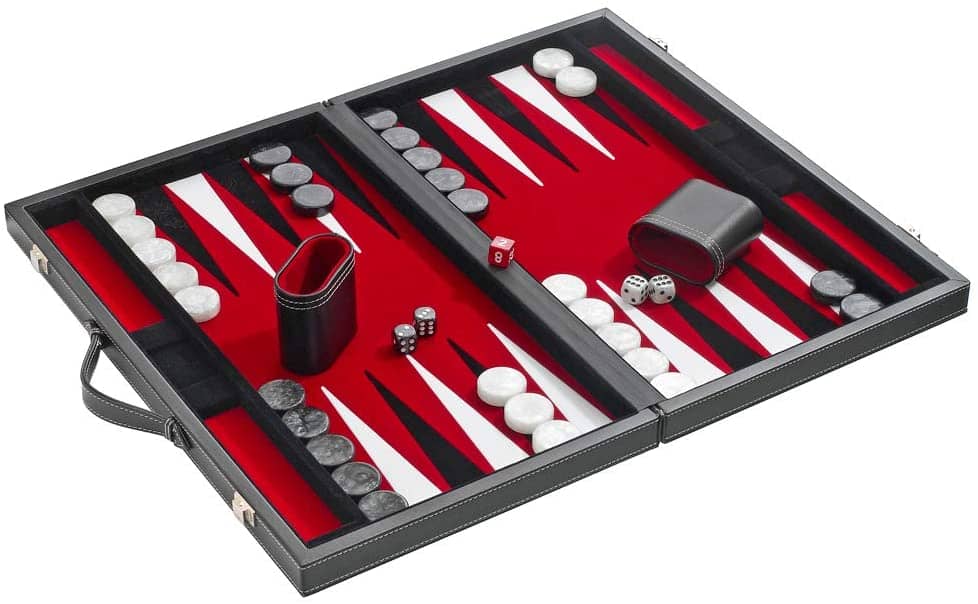 Leatherette Backgammon Set (Medium, Red) - Backgammon Sets - BoardGamer.ie